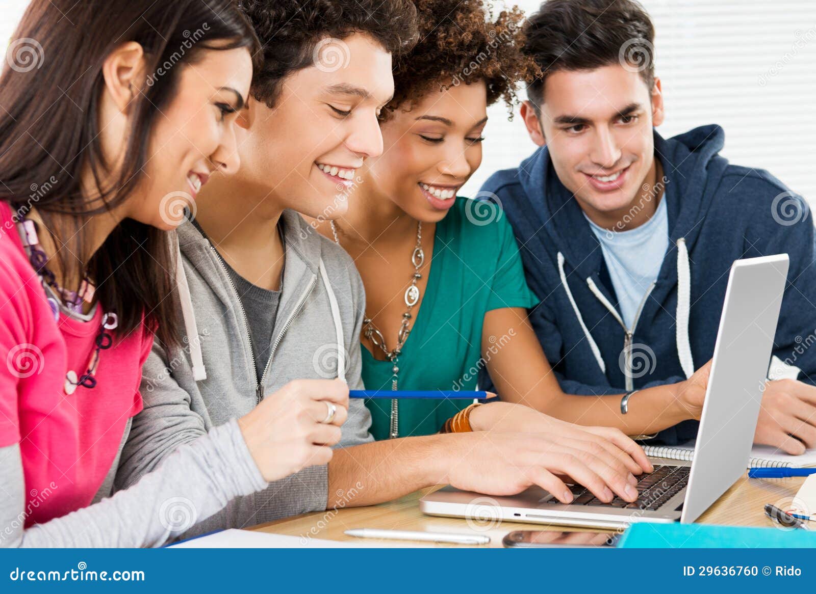 Happy Friends Working on Laptop Stock Photo - Image of smile, portable ...