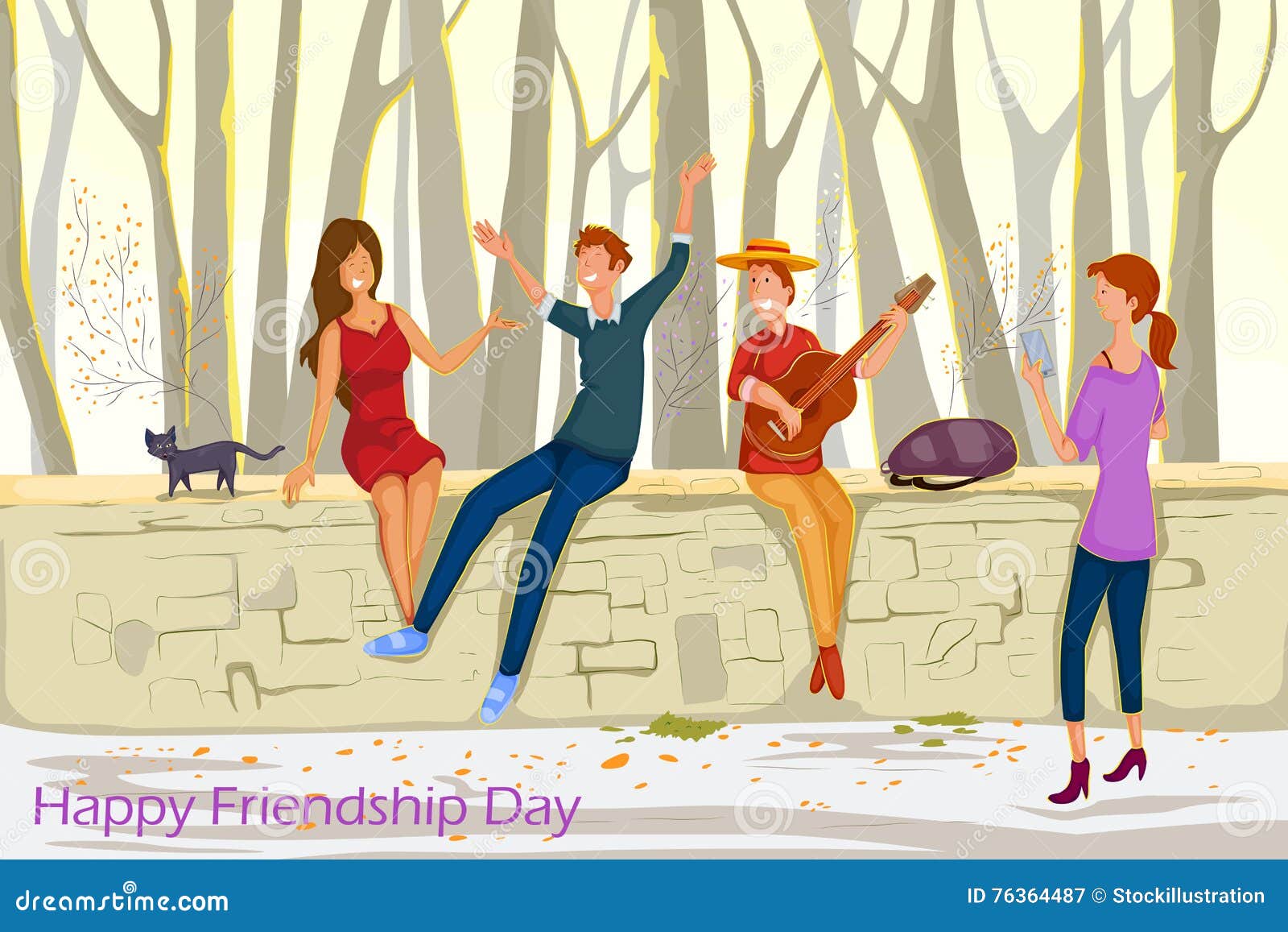 Friend Celebrating Friendship Day In Rain Vector Illustration ...