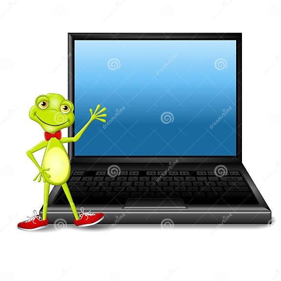 Happy Frog with Laptop stock illustration. Illustration of graphic ...