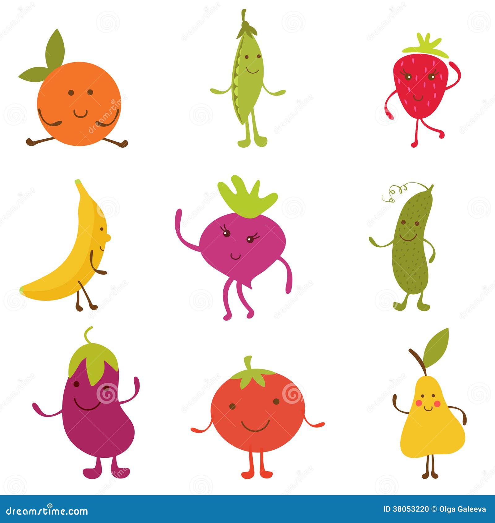 Happy Fruit and Vegetables Characters Stock Vector - Illustration of ...