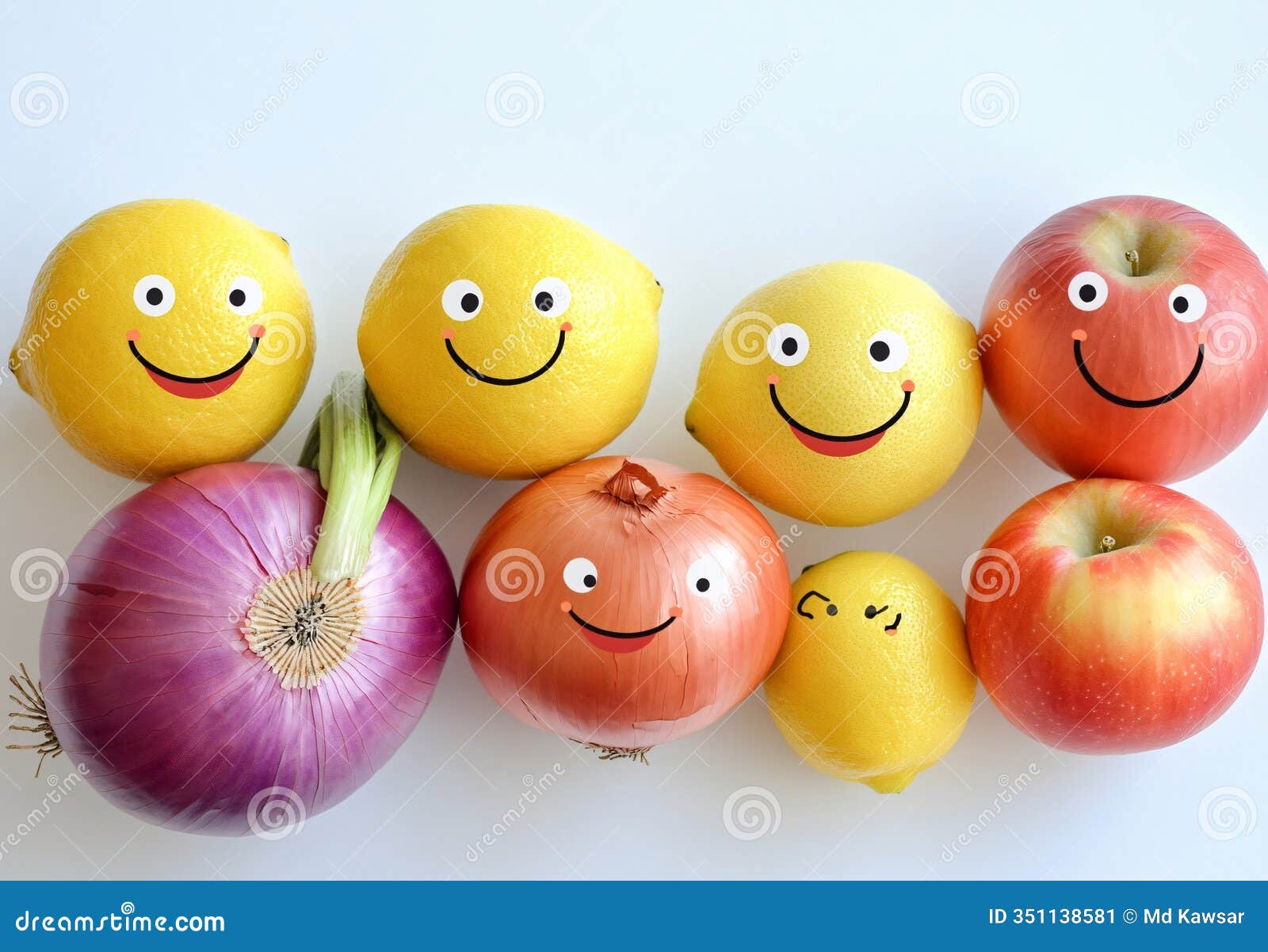 Happy Fruits and Vegetables with Smiley Faces High Quality Image Stock ...