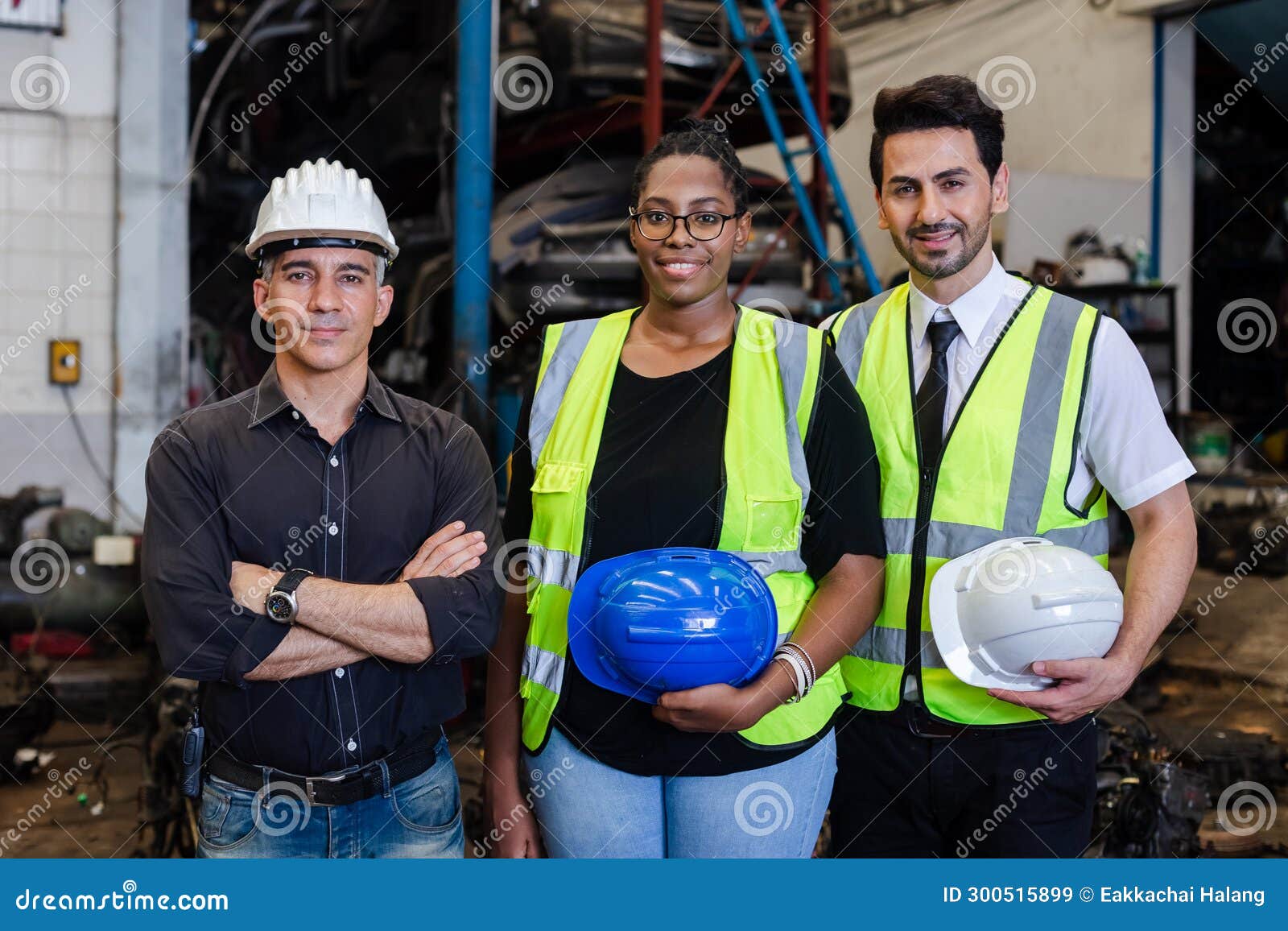 Happy Full Team Engineering Worker Technician Looking at Camera ...