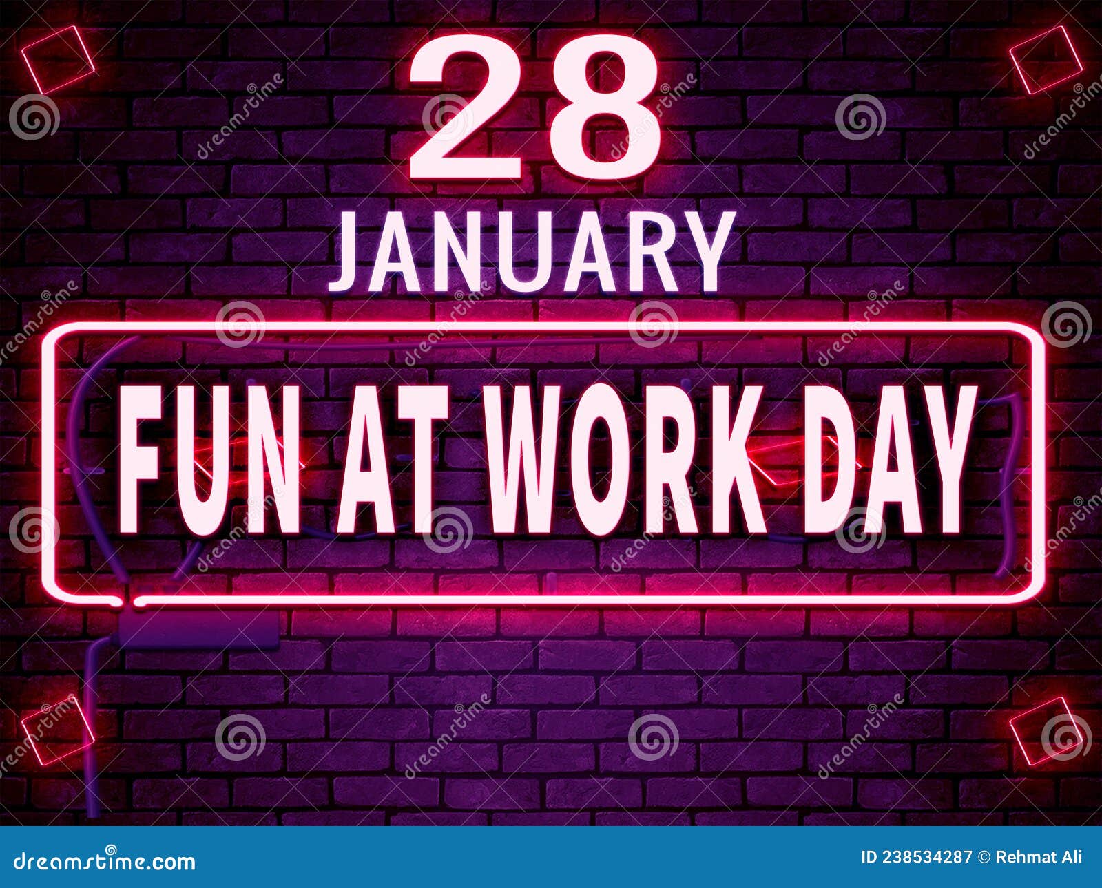 28 January, Fun at Work Day, Neon Text Effect on Bricks Background ...
