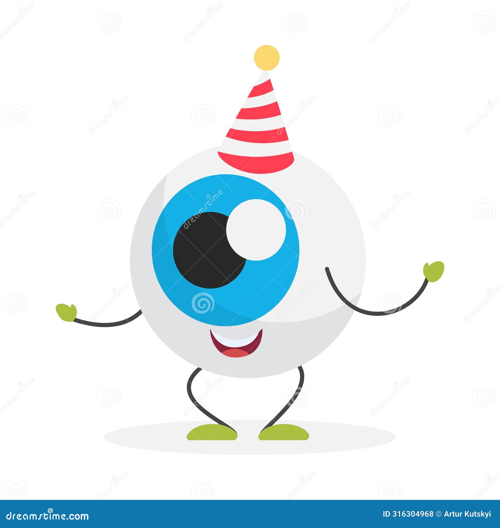 Happy Funny Eyeball Character with Joyful Expression and Birthday Cone ...