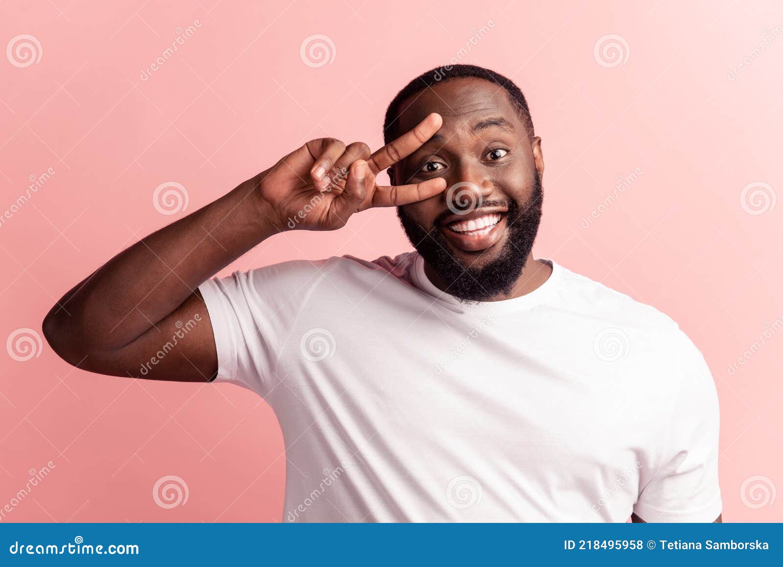 Happy Funny Friendly Young Man Showing Two Fingers Stock Photo - Image ...