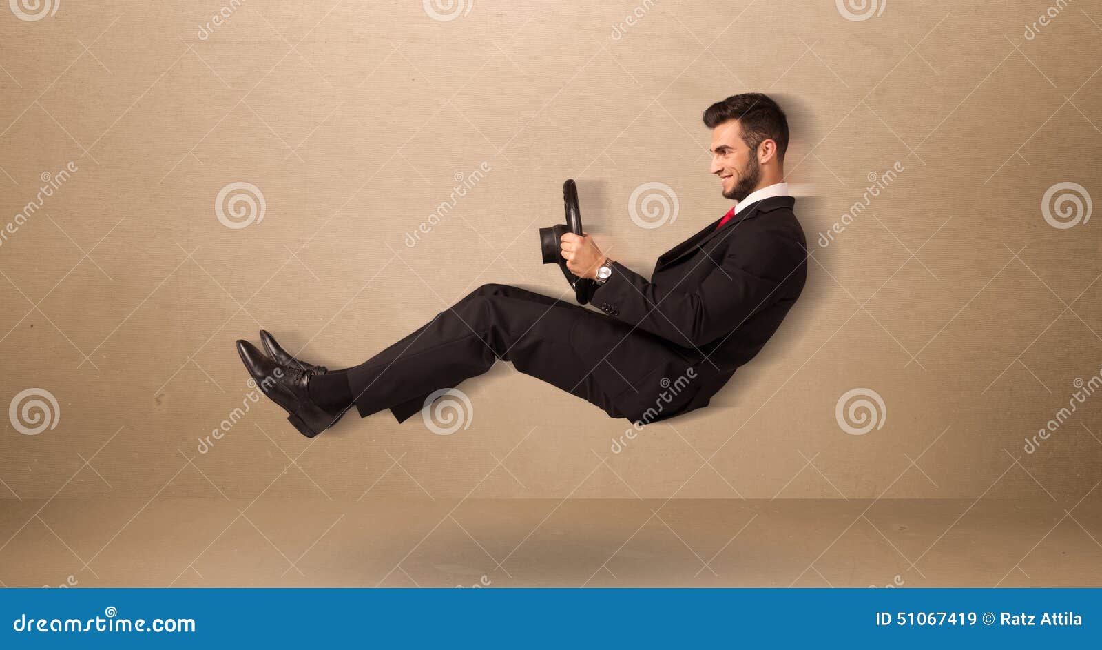 Happy Funny Man Driving a Flying Car Concept Stock Image - Image of ...