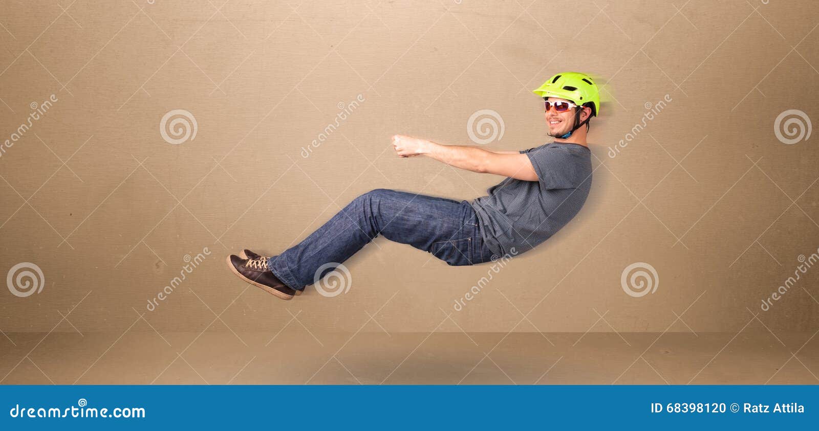 Happy Funny Man Driving a Flying Car Concept Stock Photo - Image of ...