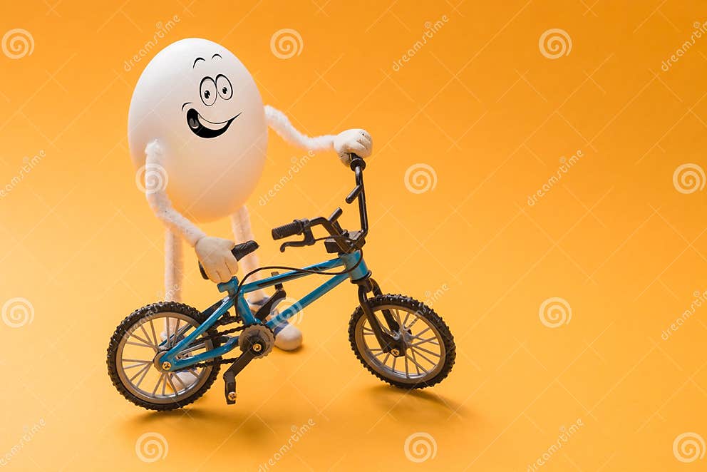 Happy Funny Smiling Egg with Bicycle Stock Image - Image of ride ...