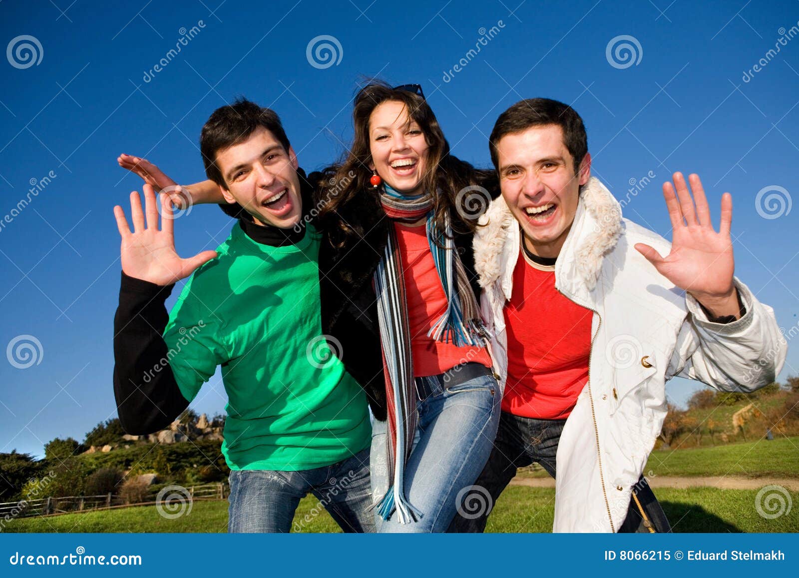 Happy funny team jumping stock image. Image of autumn - 8066215