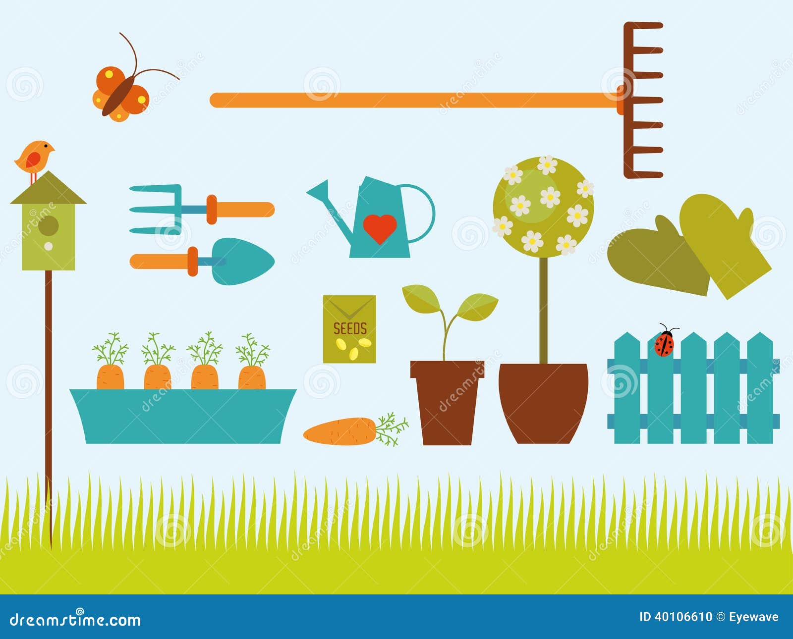 Happy Gardening Objects stock vector. Illustration of bird - 40106610