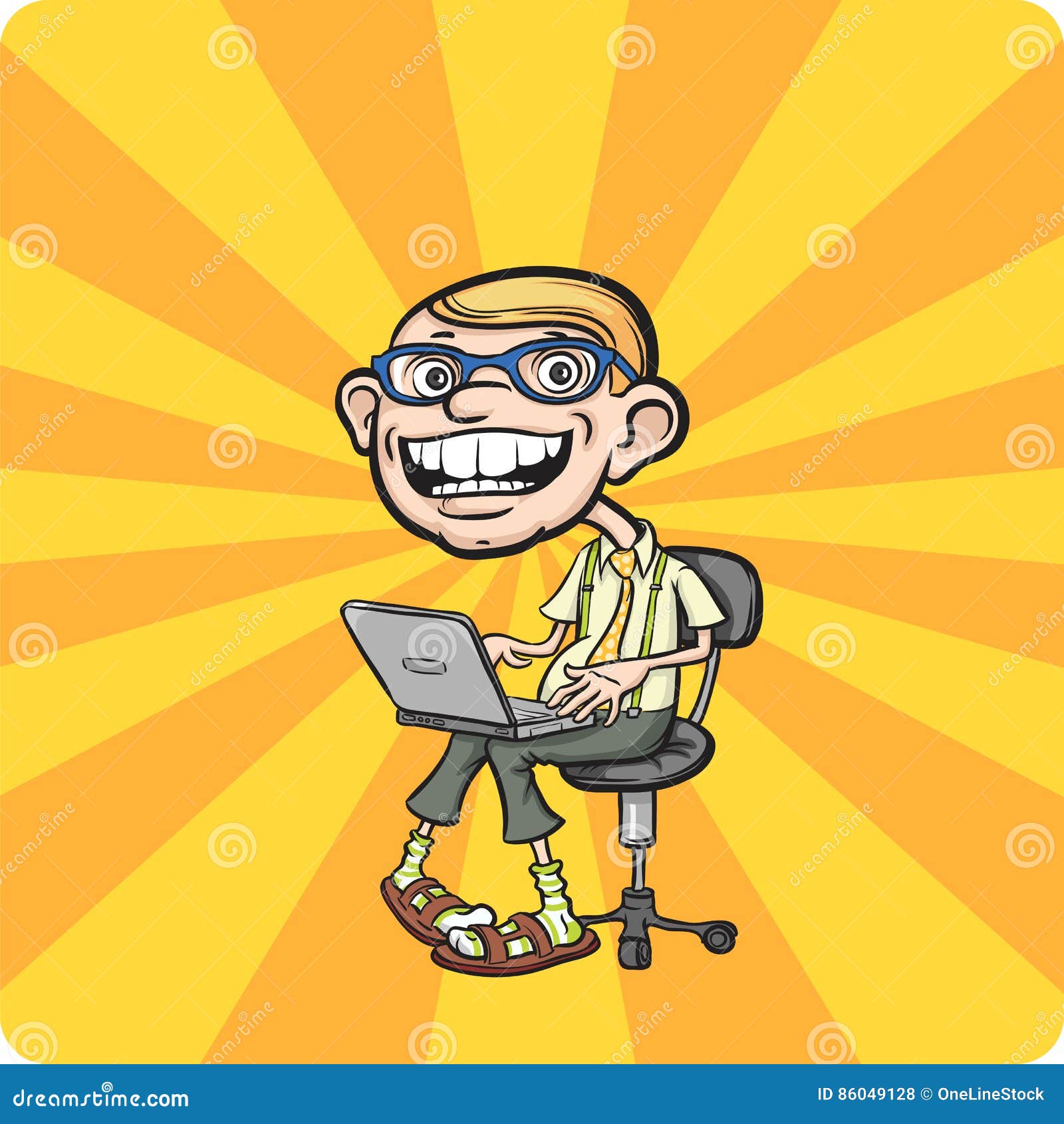 Happy Geek Sitting with Laptop Stock Vector - Illustration of laptop ...