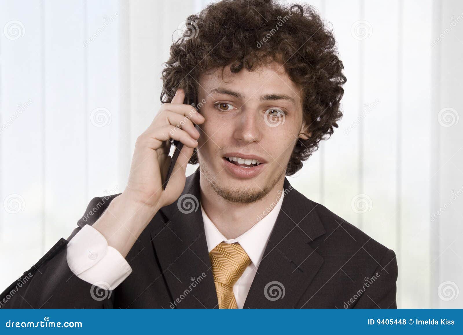 Happy Gesturing Business Man with Mobile Phone Stock Photo - Image of ...