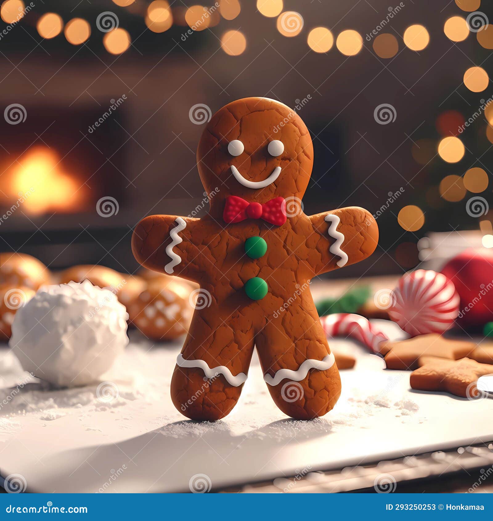 A Happy Ginger Bread Man on the Baking Table Stock Illustration ...
