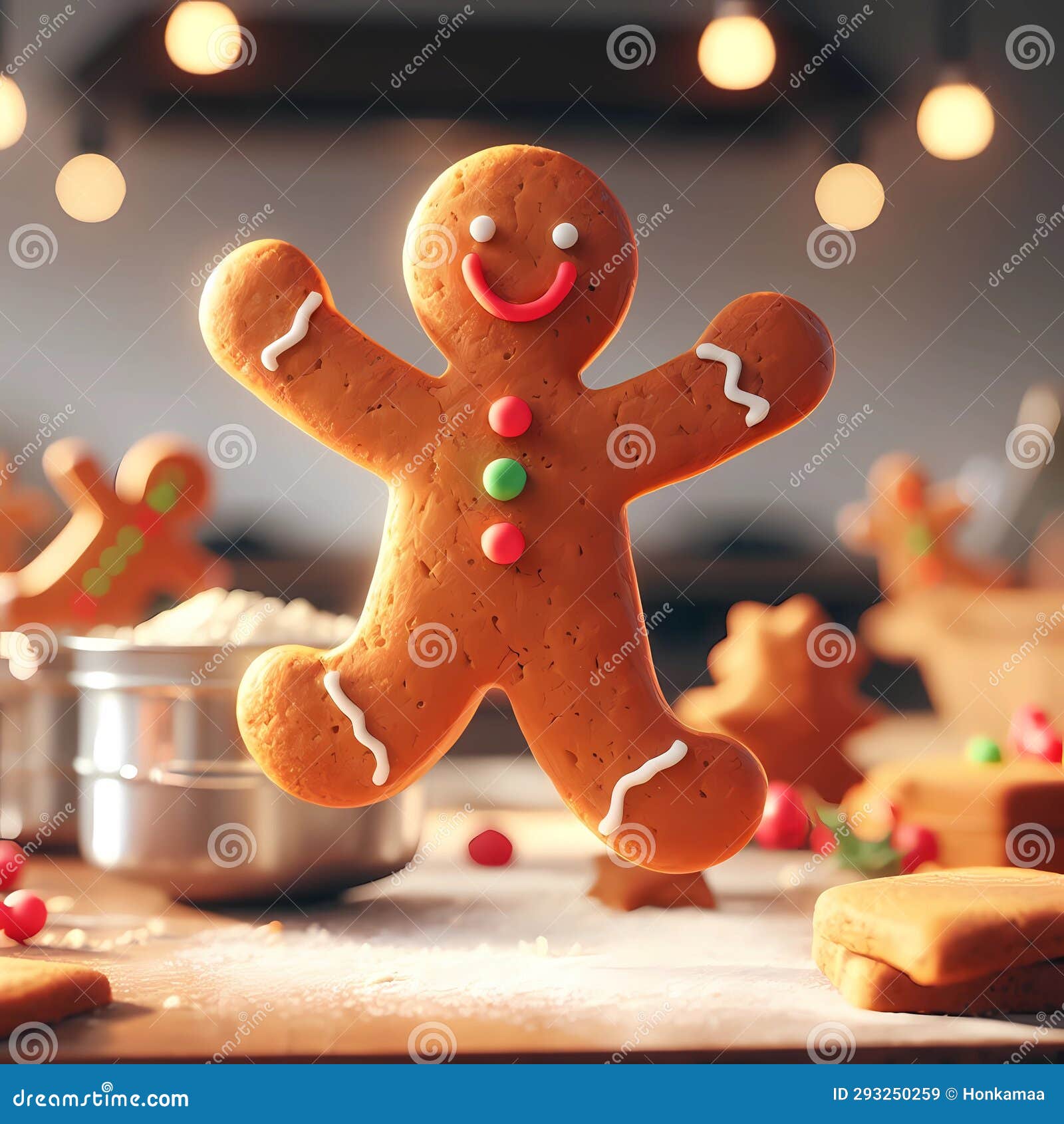 A Happy Ginger Bread Man Jumping on the Baking Table Stock Illustration ...