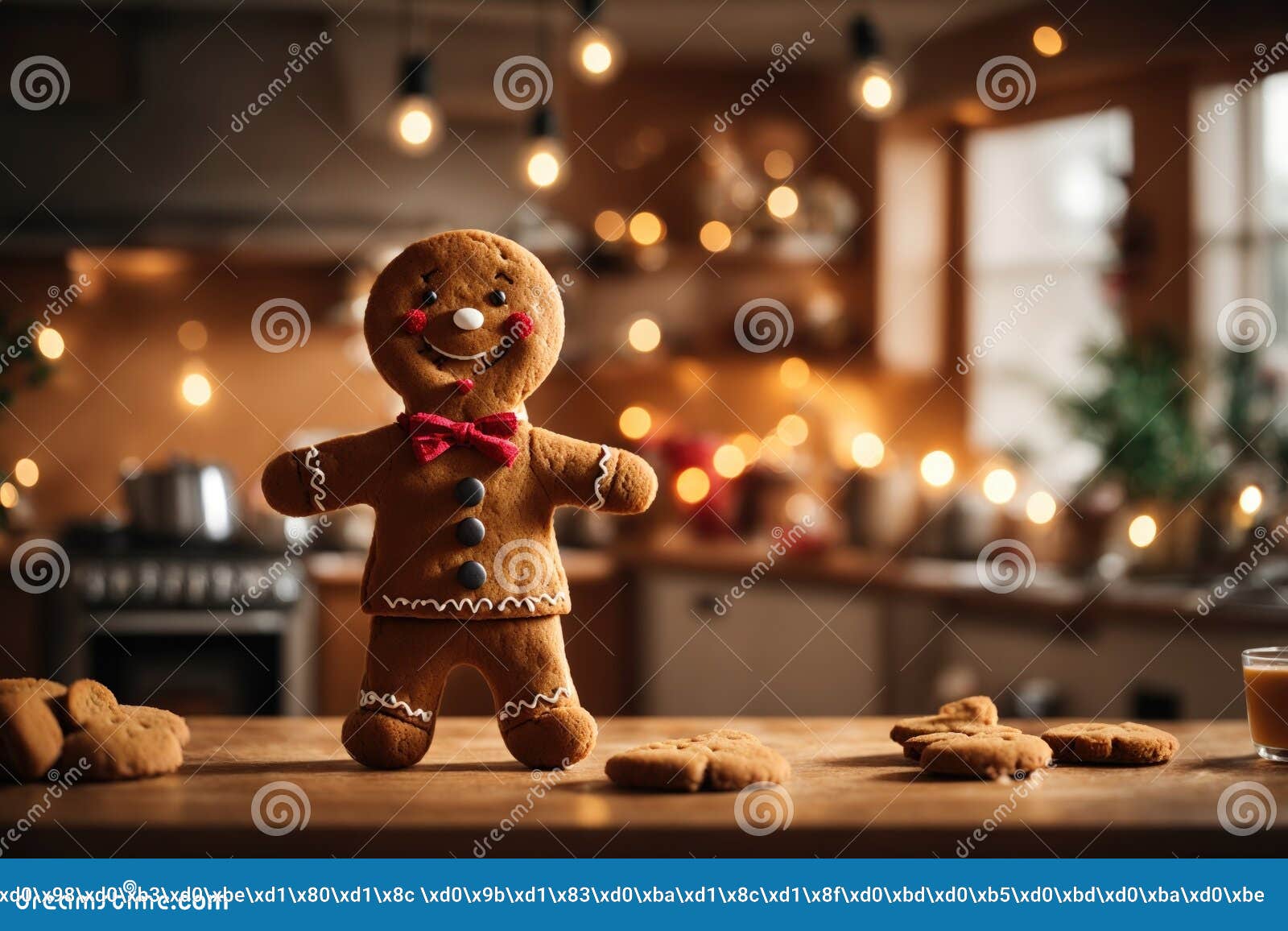 A Happy Gingerbread Man Dancing on the Kitchen Table. Ai Generative ...