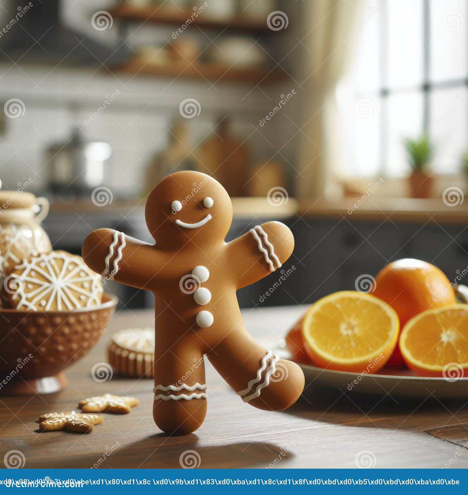 A Happy Gingerbread Man Dancing on the Kitchen Table. Ai Generative ...