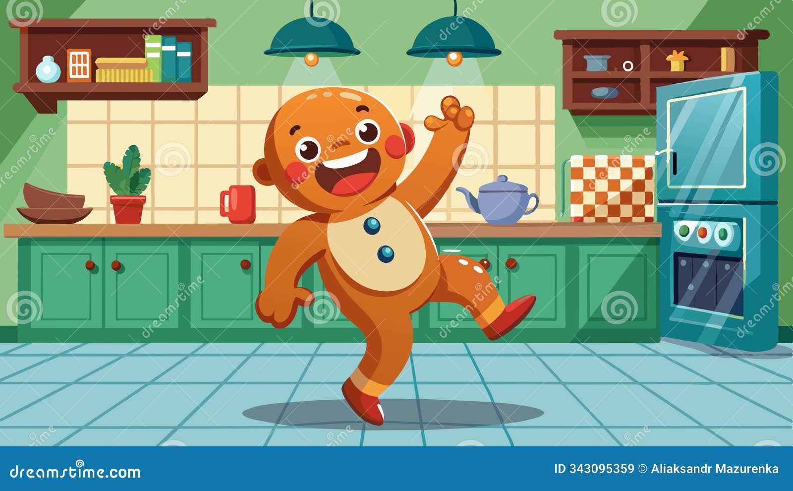 A Happy Gingerbread Man Dancing on the Kitchen Table. Stock ...