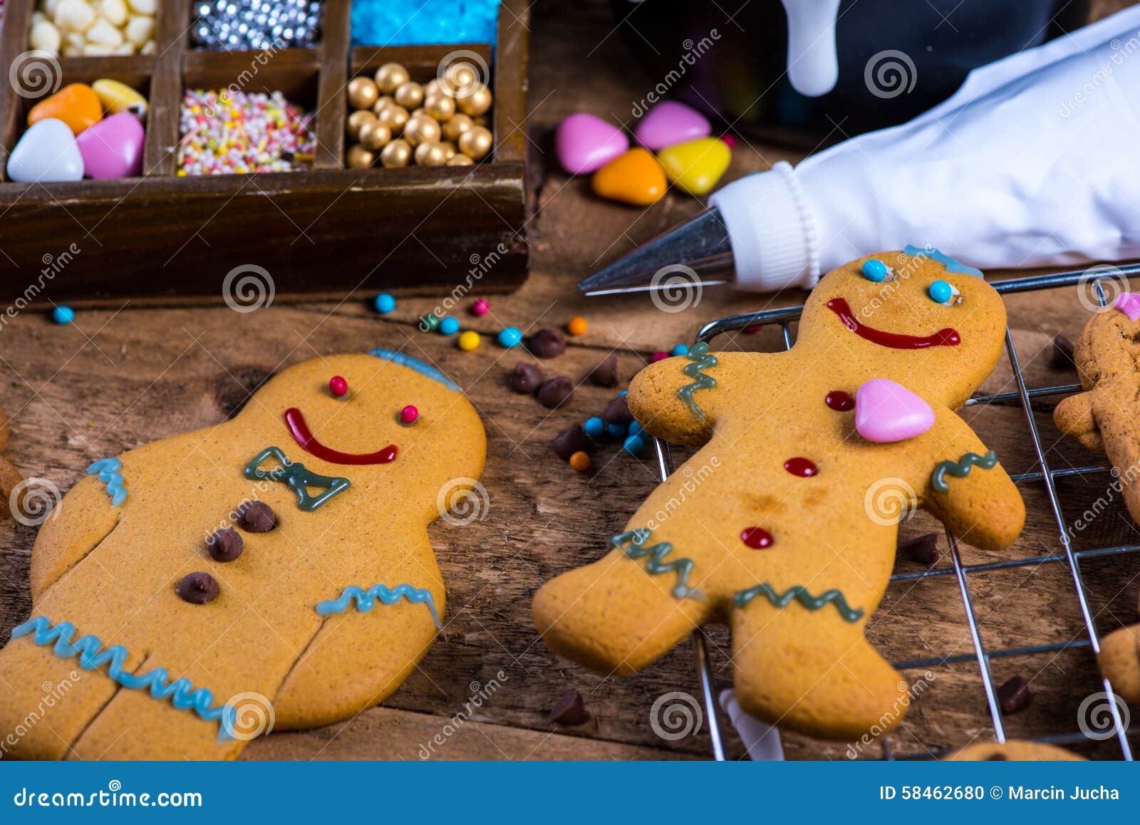 Happy Gingerbread Man on Table Stock Photo - Image of season ...
