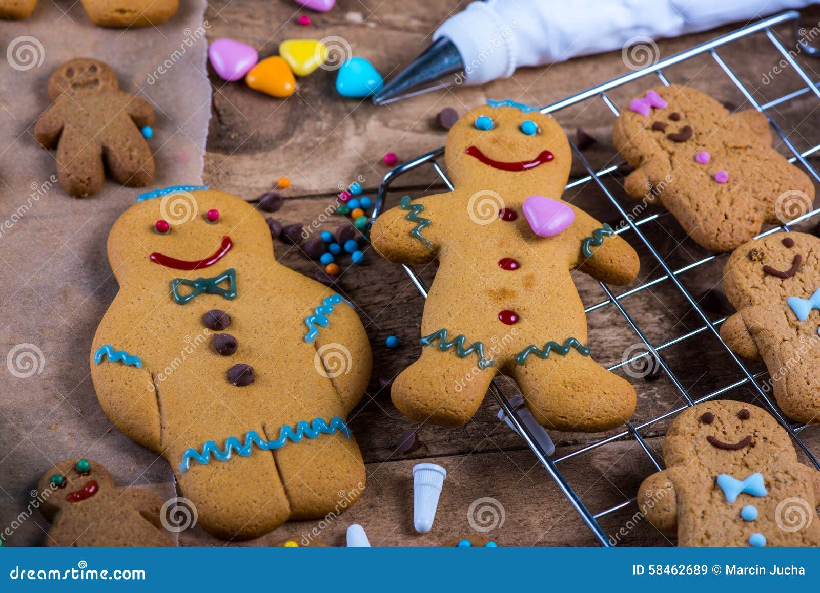 Happy Gingerbread Man on Table Stock Image - Image of traditional ...