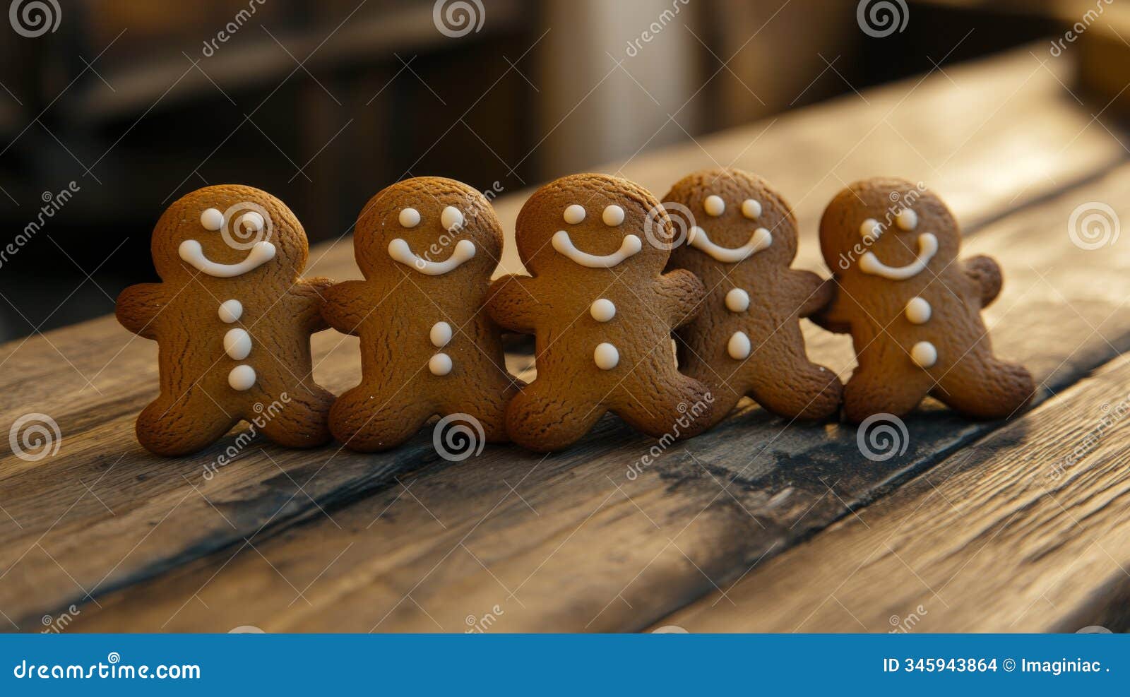 Happy Gingerbread Men Stand Together in a Row Stock Illustration ...