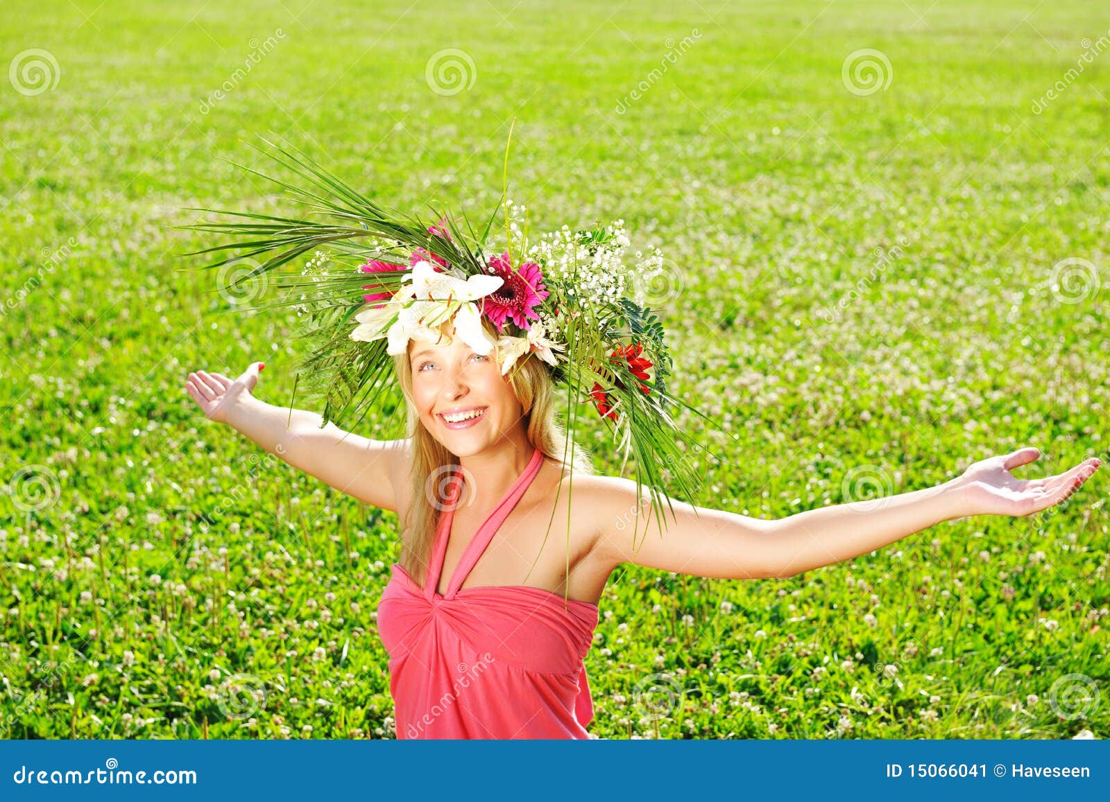 Happy girl stock image. Image of portrait, joyful, green - 15066041