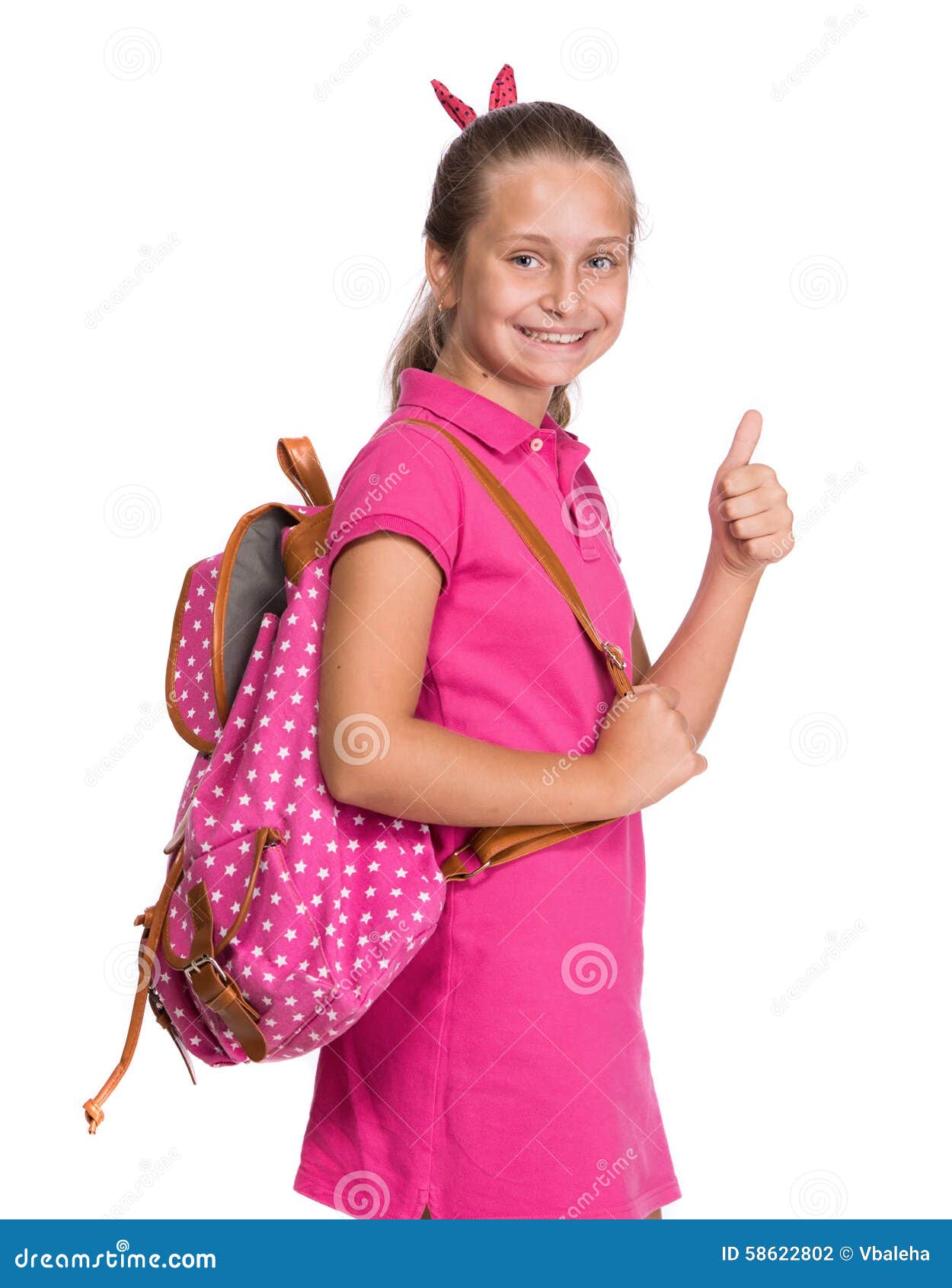 Happy girl with backpack stock photo. Image of pretty - 58622802