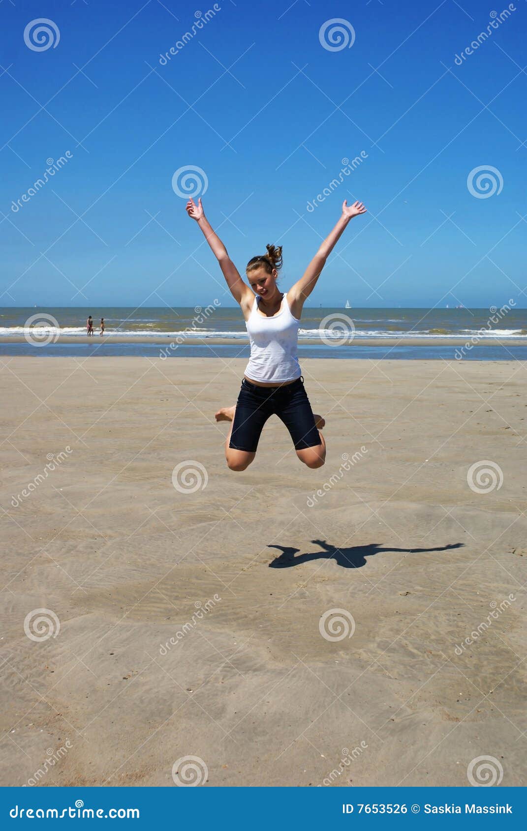 Happy girl on the beach. stock photo. Image of sunny, shadow - 7653526