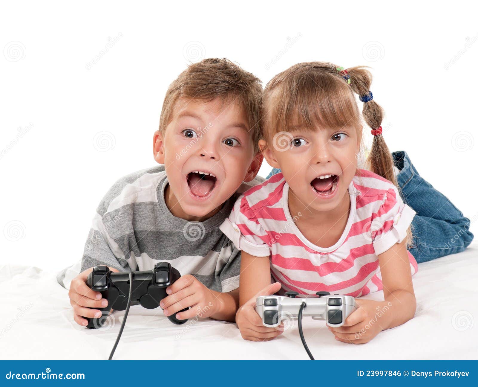 Happy Girl and Boy Playing a Video Game Stock Photo - Image of child ... Happy Girl and Boy Playing a Video Game Stock Photo - Image of child ...