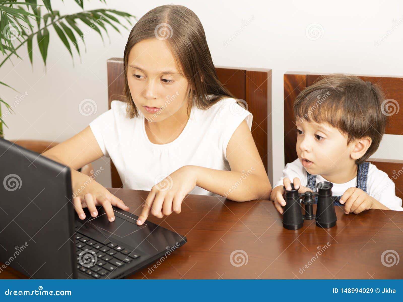 Happy Girl and Boy Using Laptop Stock Image - Image of friend ...