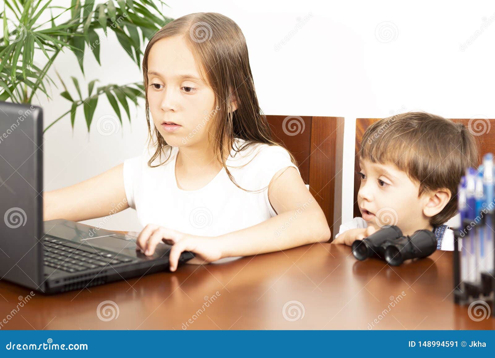 Happy Girl and Boy Using Laptop Stock Image - Image of concept ...