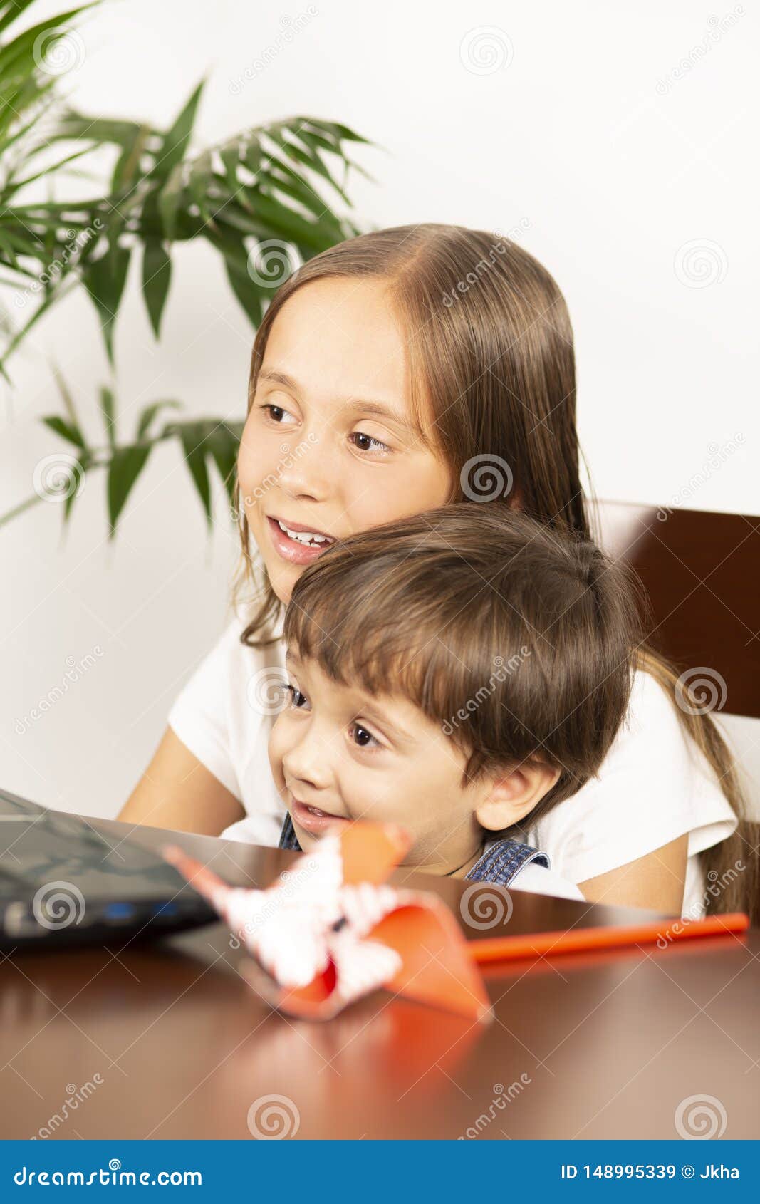 Happy Girl and Boy Using Laptop Stock Image - Image of ideas, infant ...
