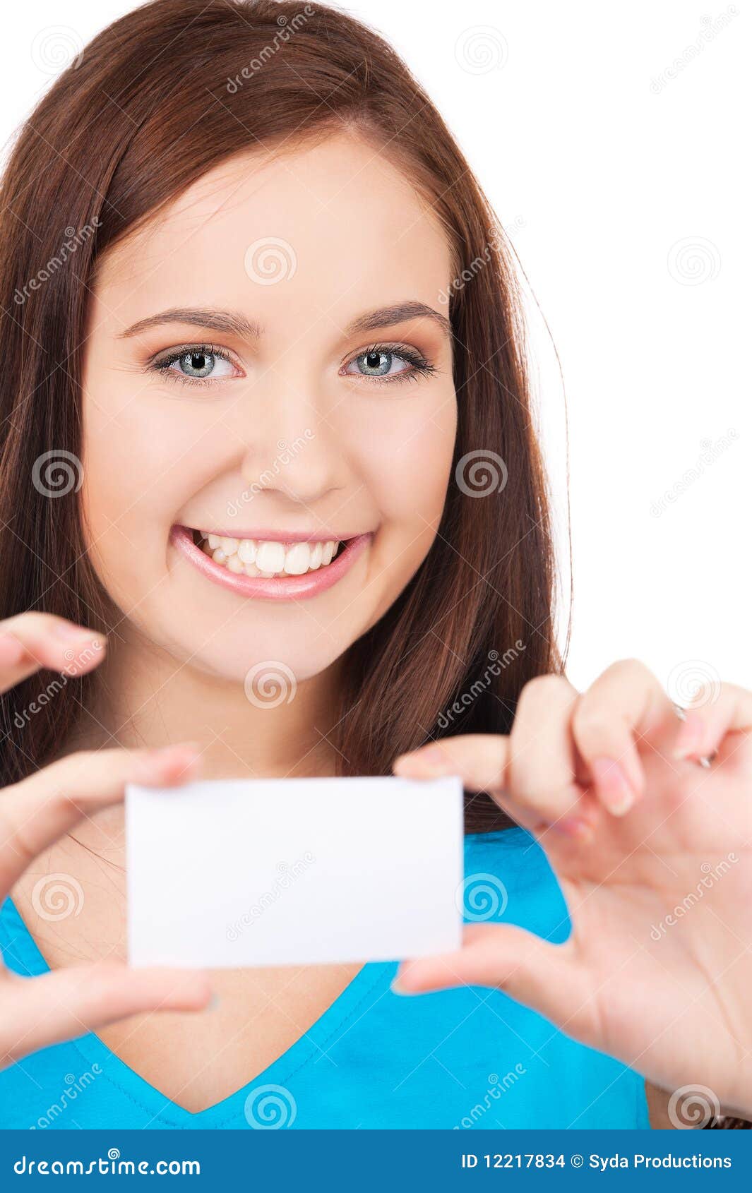 Happy Girl with Business Card Stock Photo - Image of message, copyspace ...