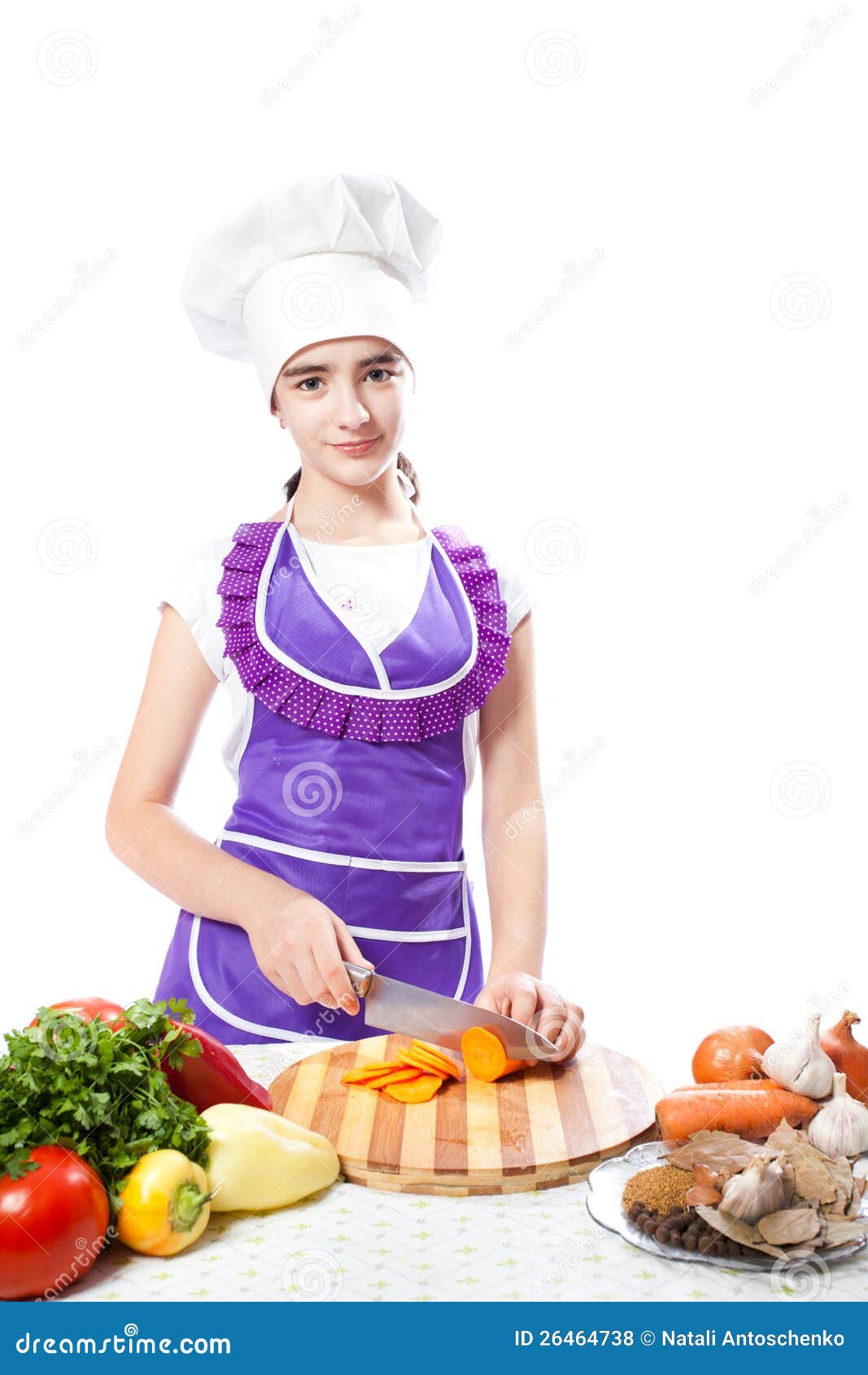 Happy Girl Chef Cook Cuts Carrots Stock Photo - Image of lifestyles ...