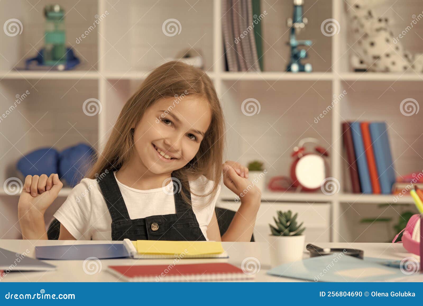 Happy Girl in Classroom on School Break Stock Photo - Image of student ...