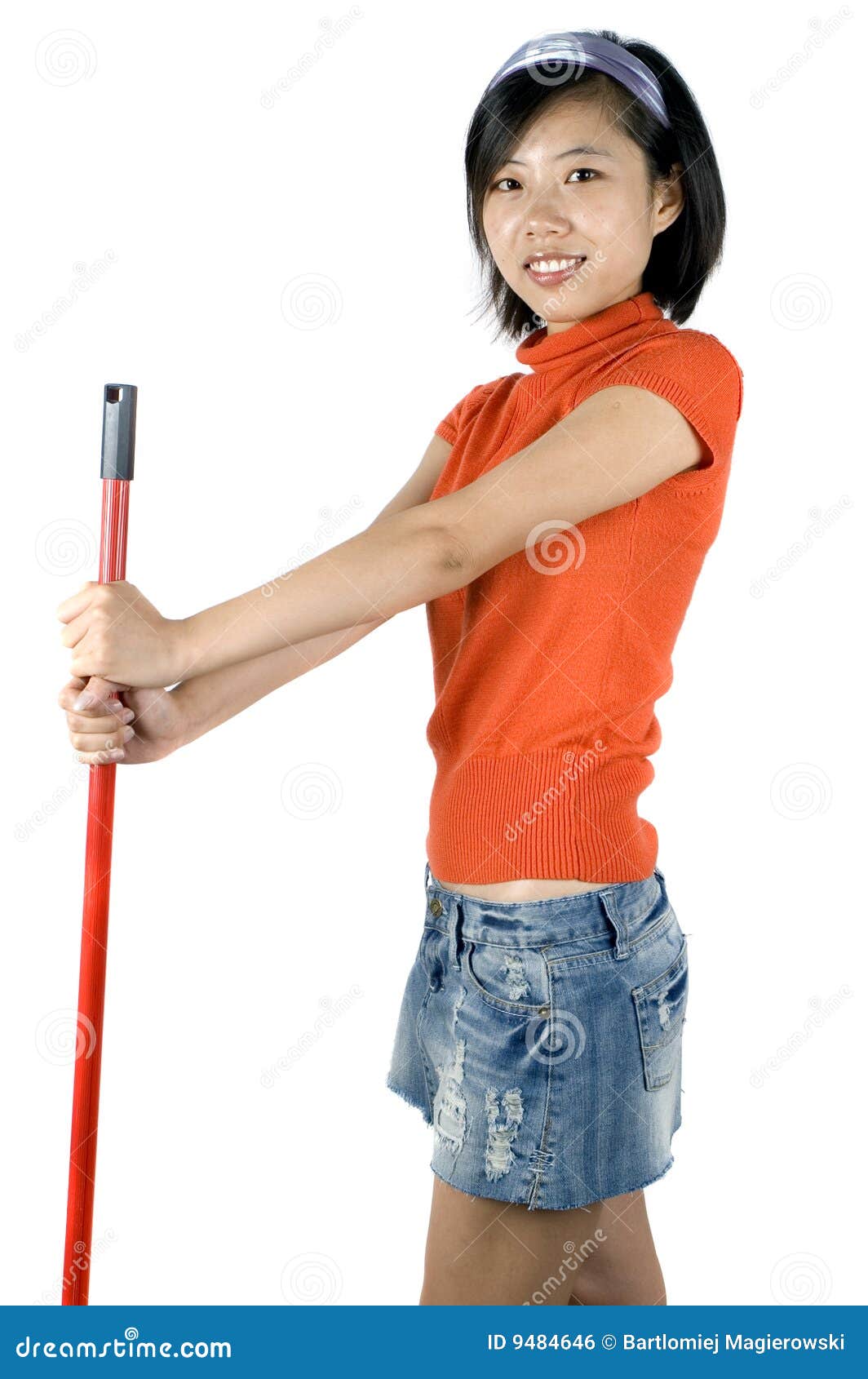 Happy girl cleaning stock photo. Image of female, broom - 9484646