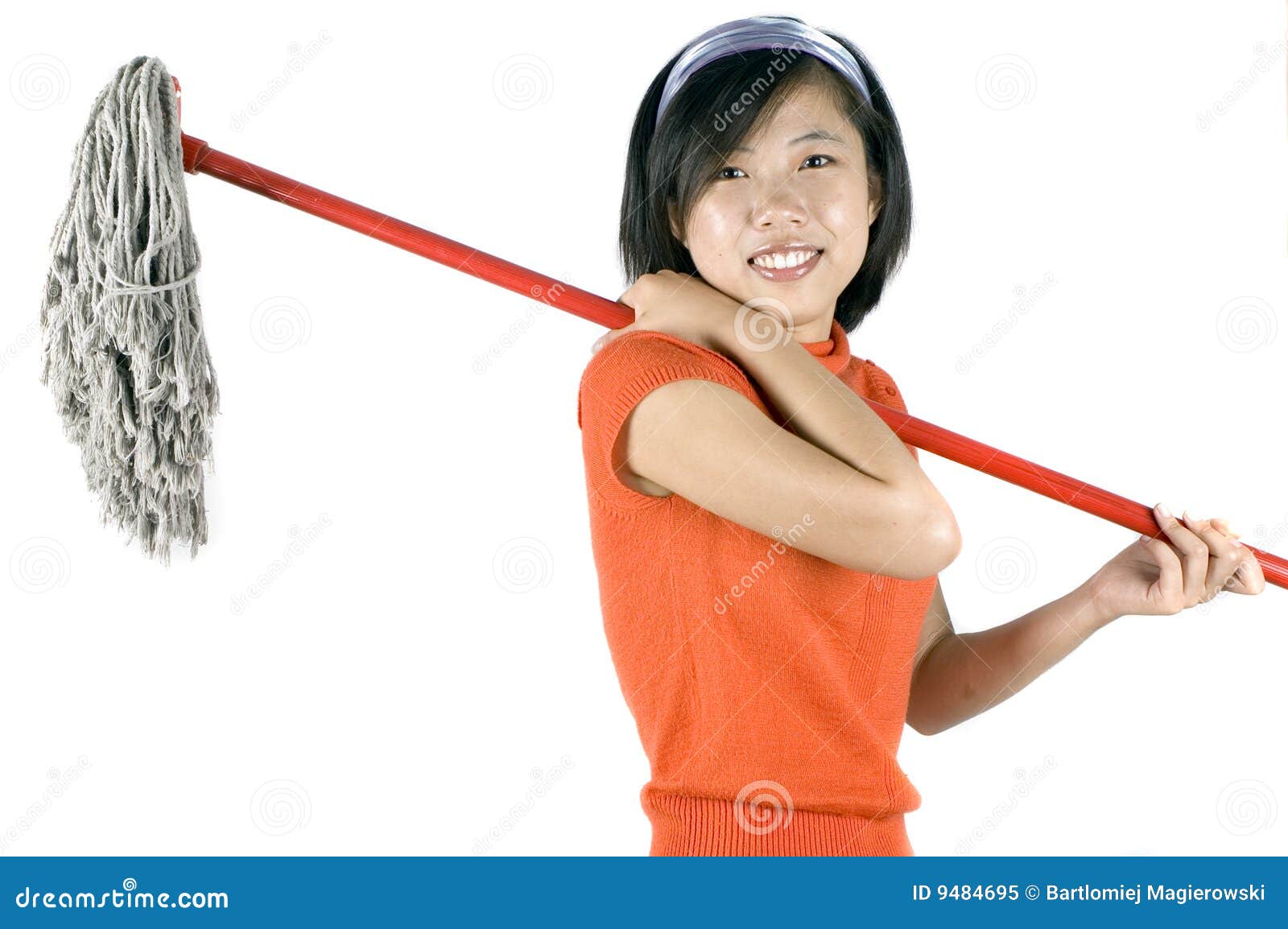 Happy girl cleaning stock image. Image of female, broom - 9484695