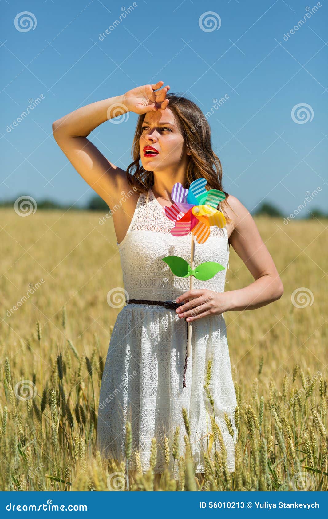 Happy Girl with a Colorful Windmill Stock Image - Image of retro ...