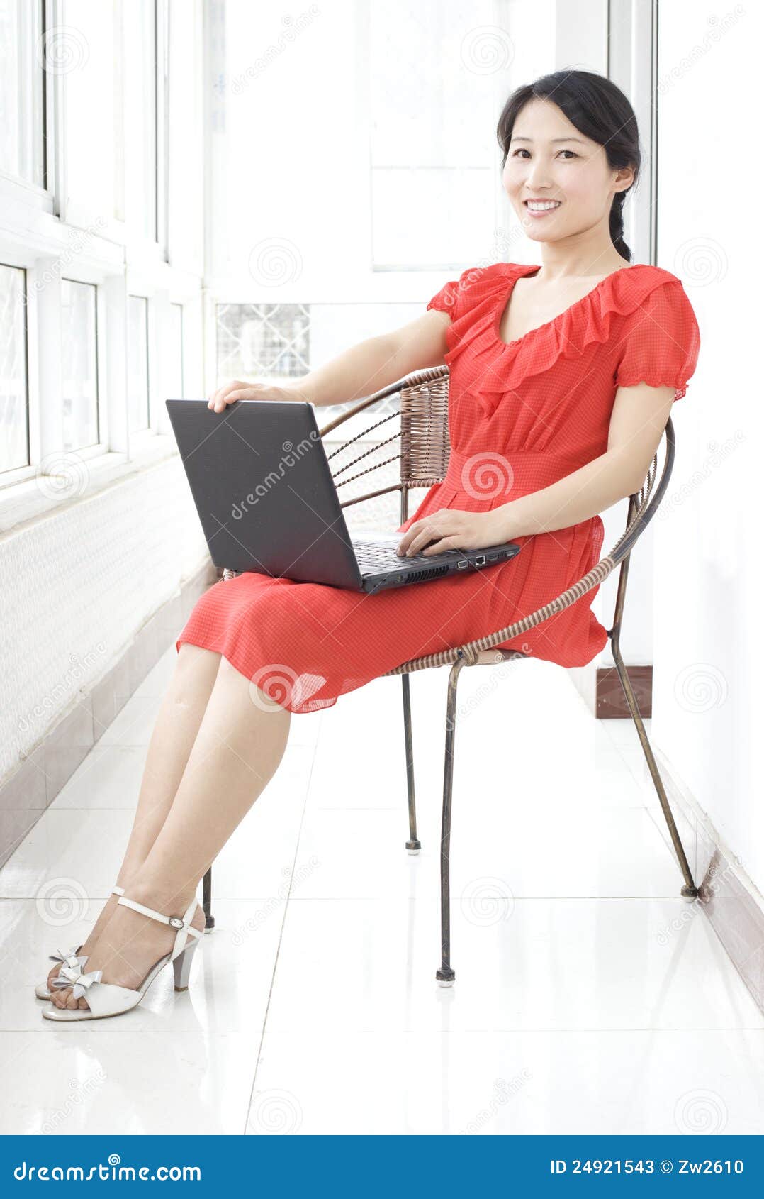 A happy girl and computer stock image. Image of relax - 24921543