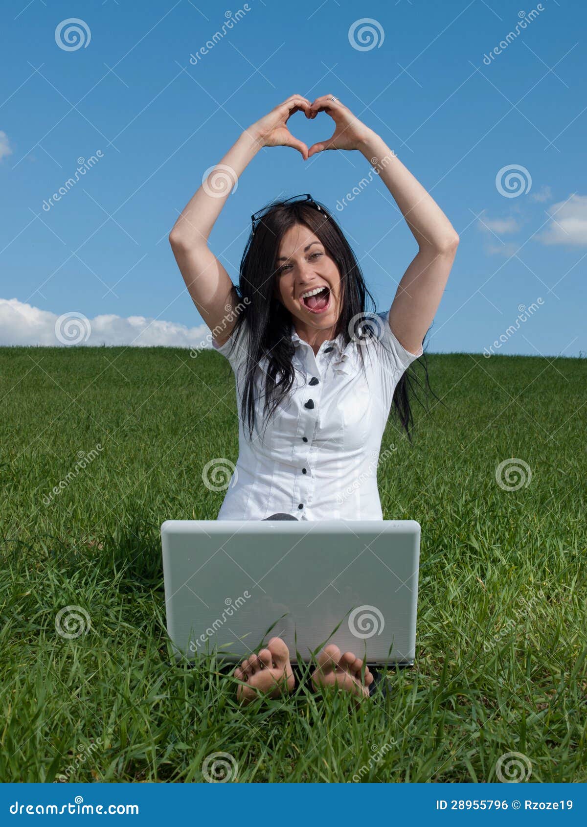 Happy girl with a computer stock photo. Image of woman - 28955796