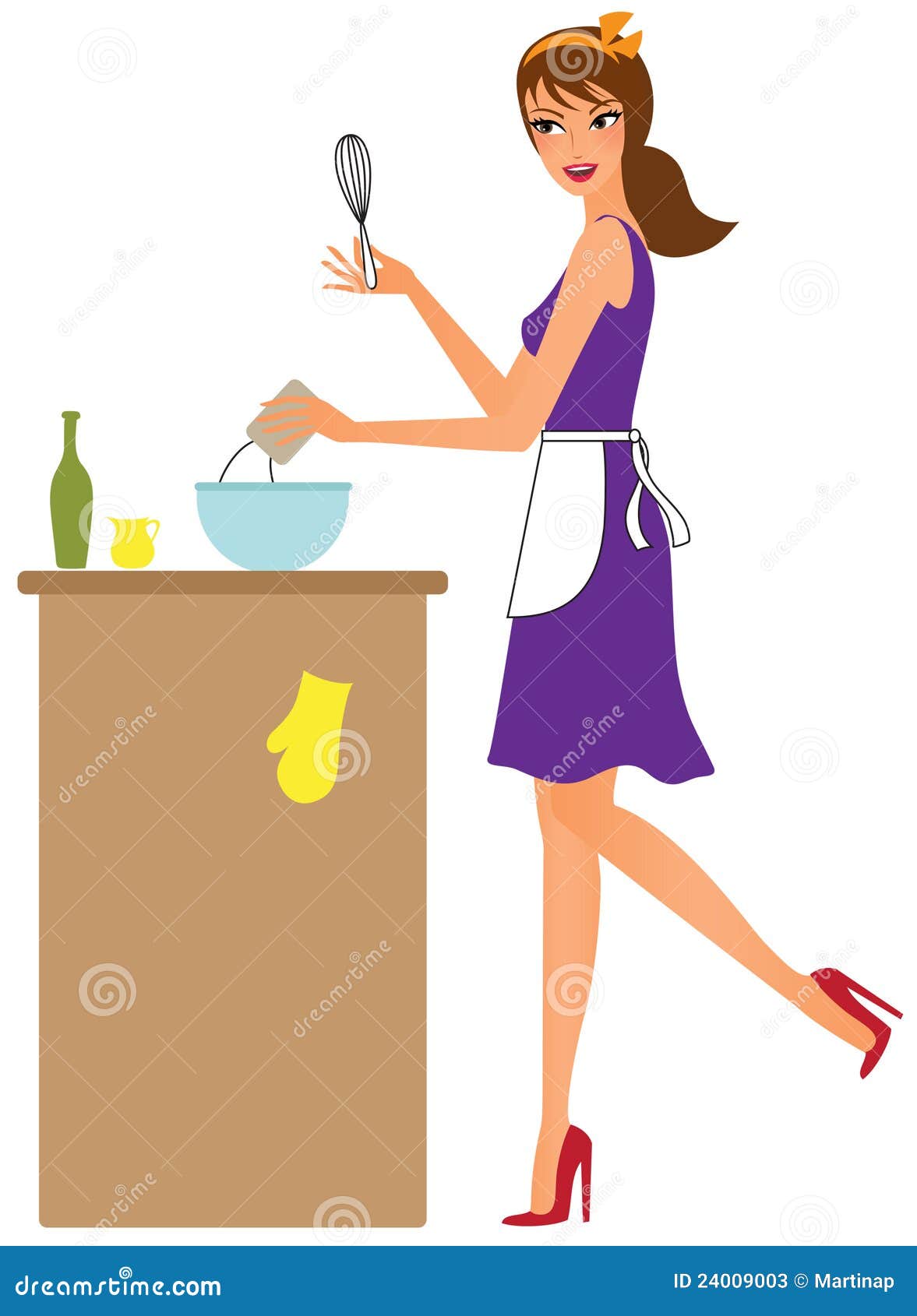 Happy girl cooking stock vector. Illustration of woman - 24009003