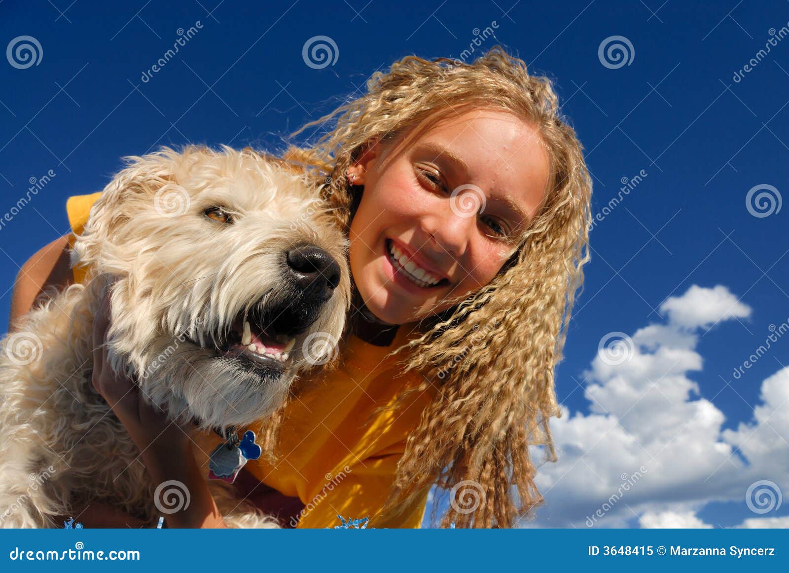 Happy girl with dog stock image. Image of expression, smiling - 3648415