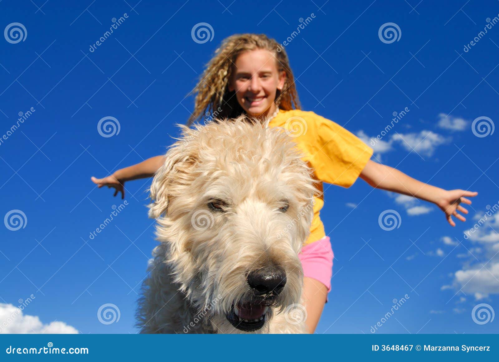 Happy girl with dog stock image. Image of colours, cheerful - 3648467