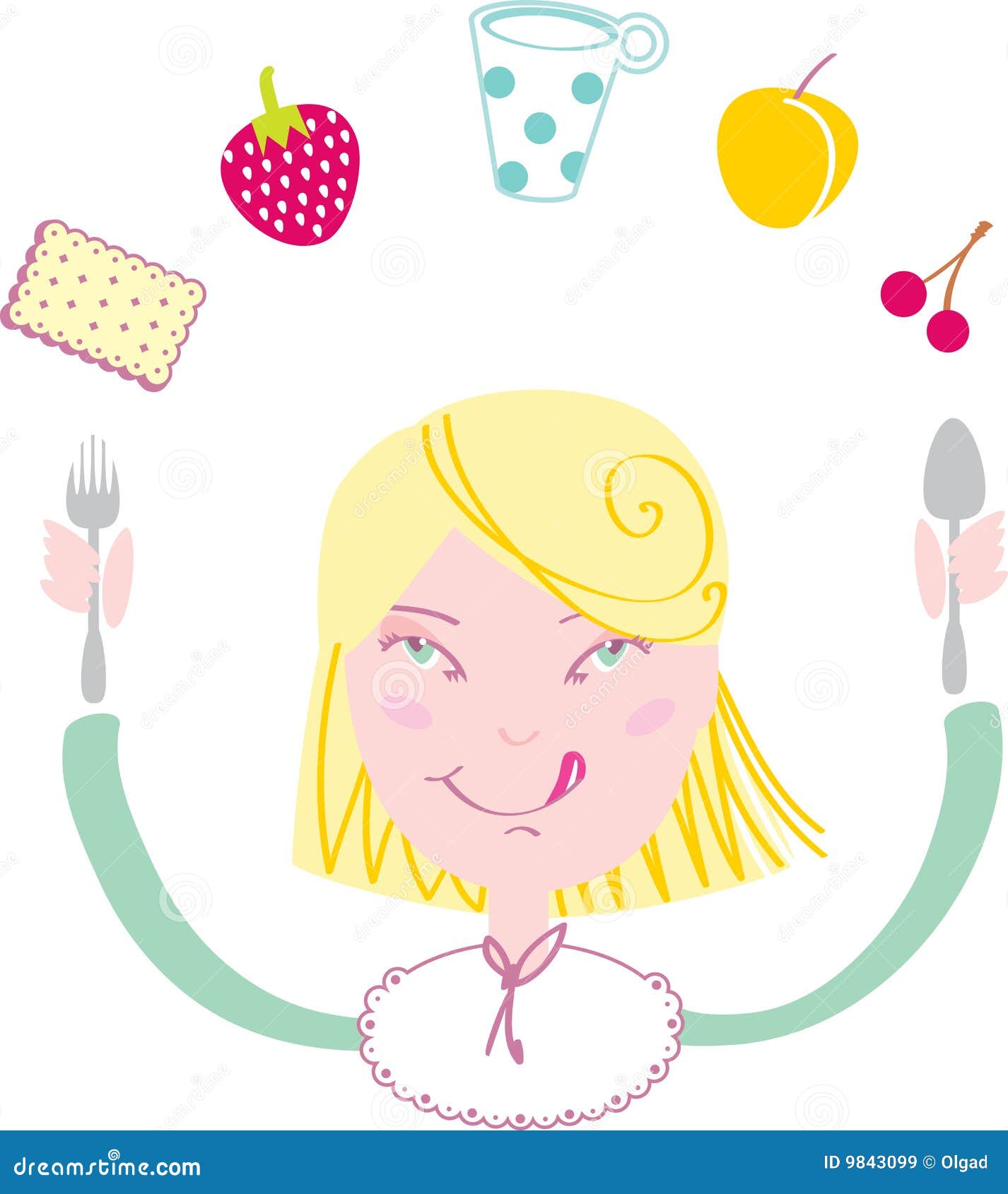 Happy girl eat her lunch stock vector. Illustration of dinner - 9843099