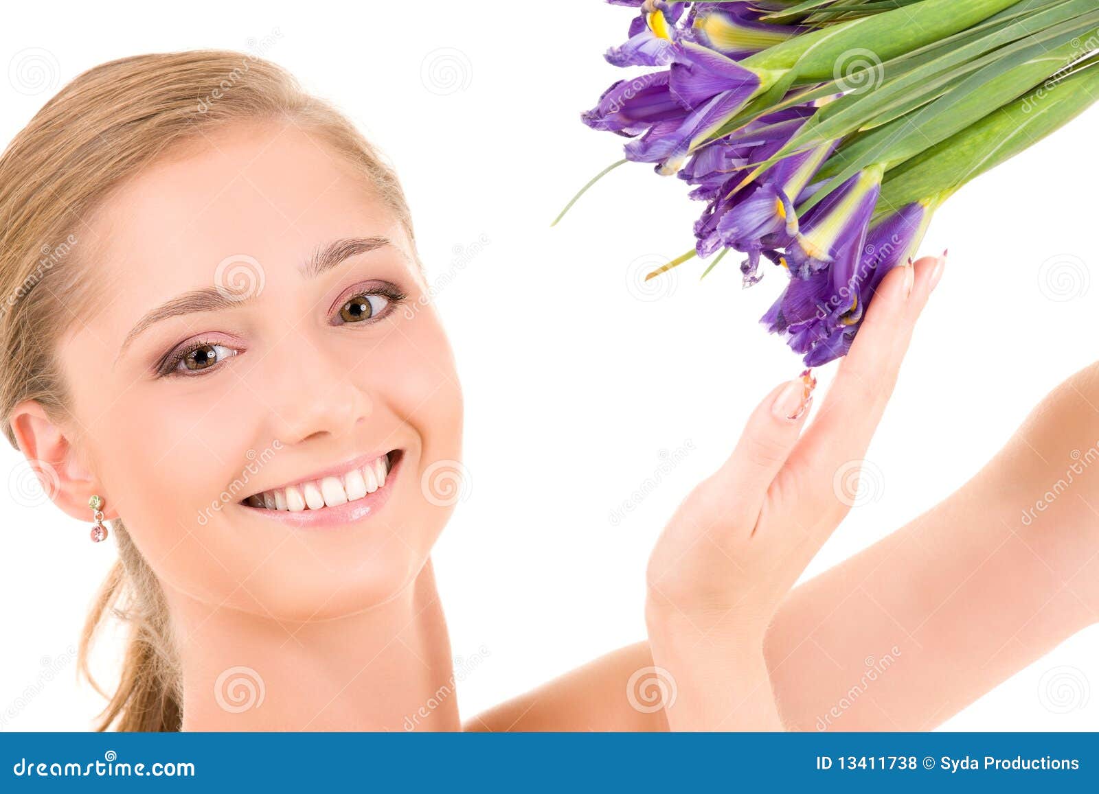 Happy girl with flowers stock photo. Image of cute, happiness - 13411738