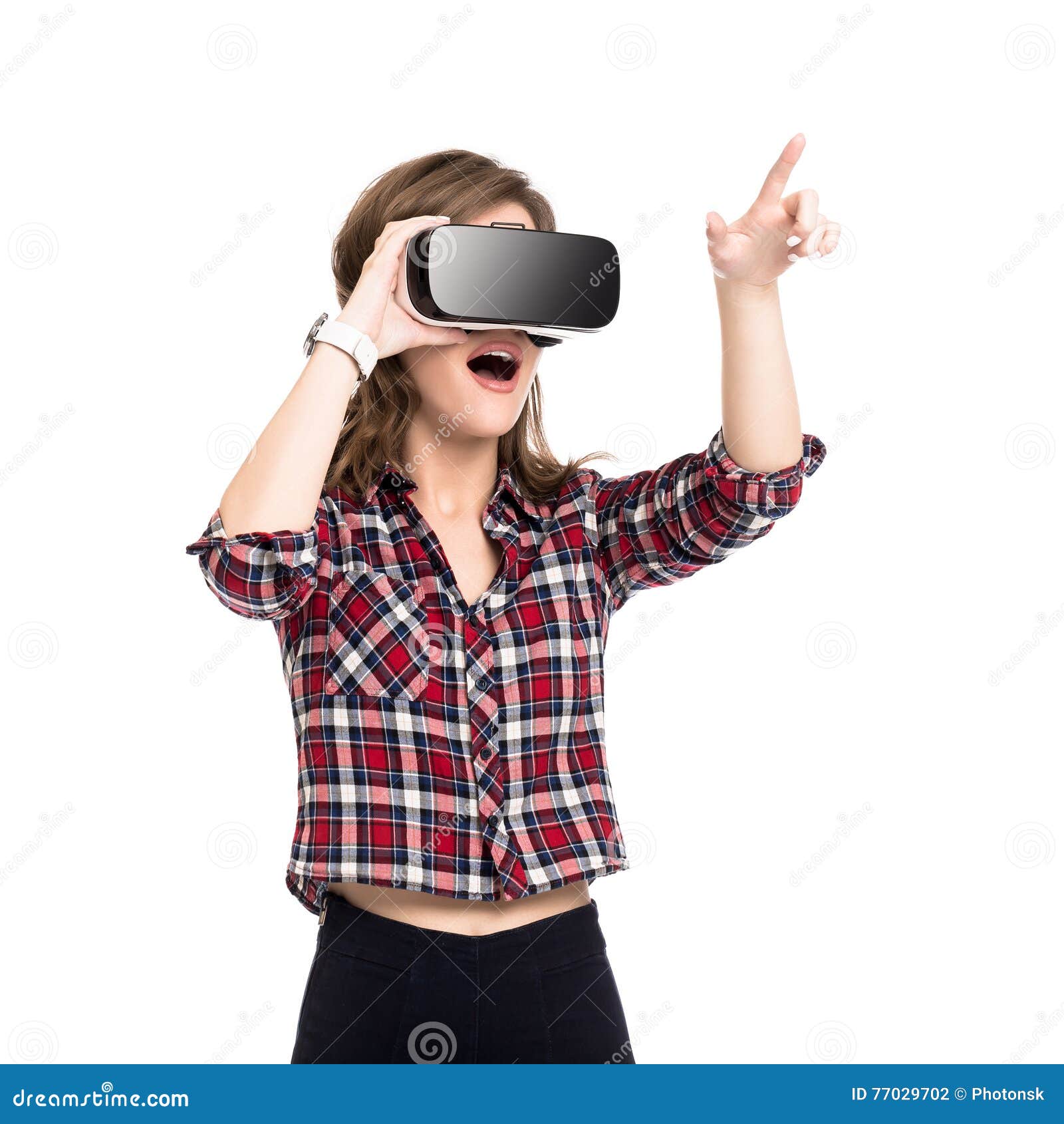Happy Girl Getting Experience Using VR Headset Glasses of Virtual ...