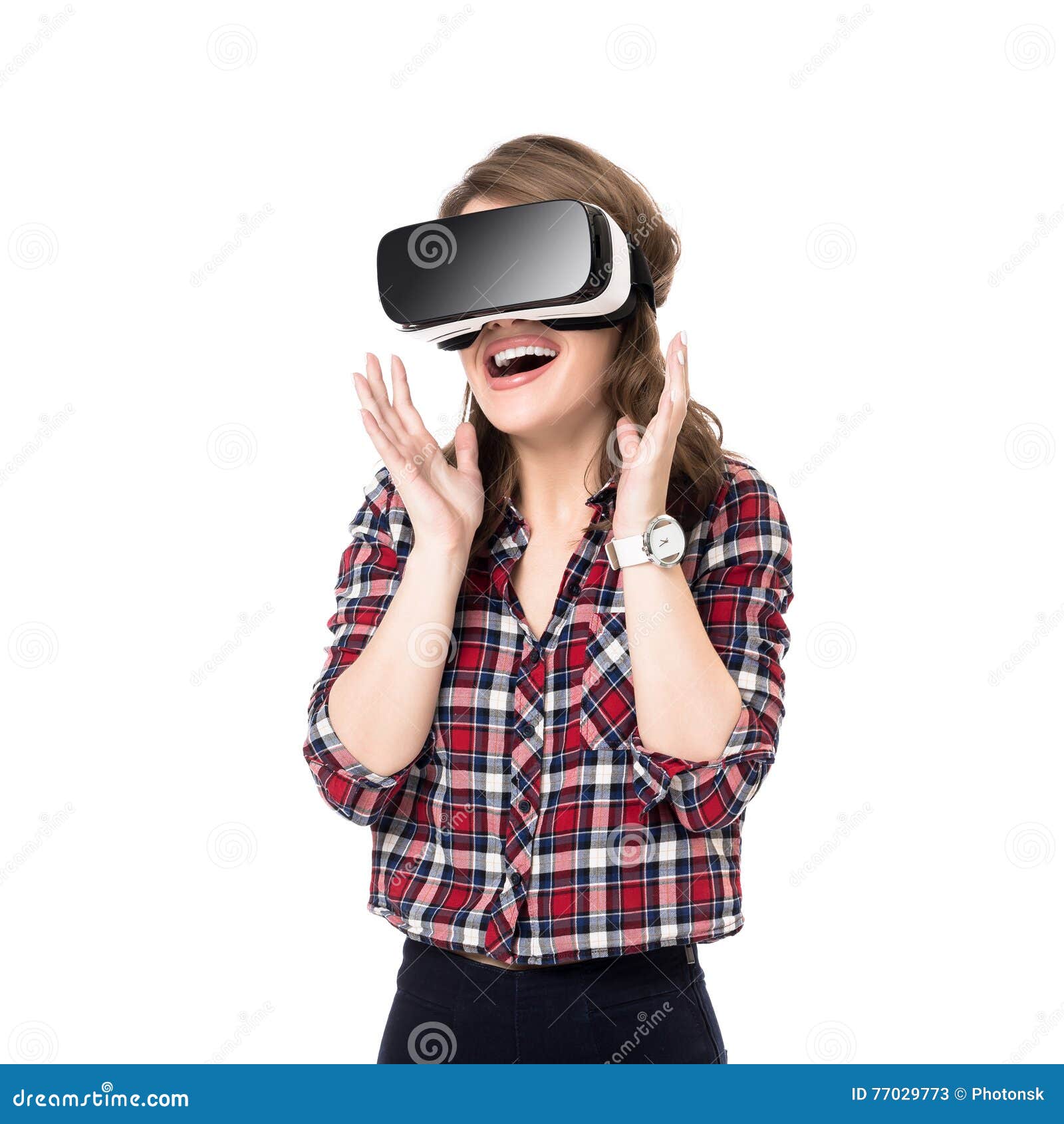 Happy Girl Getting Experience Using VR Headset Glasses of Virtual ...
