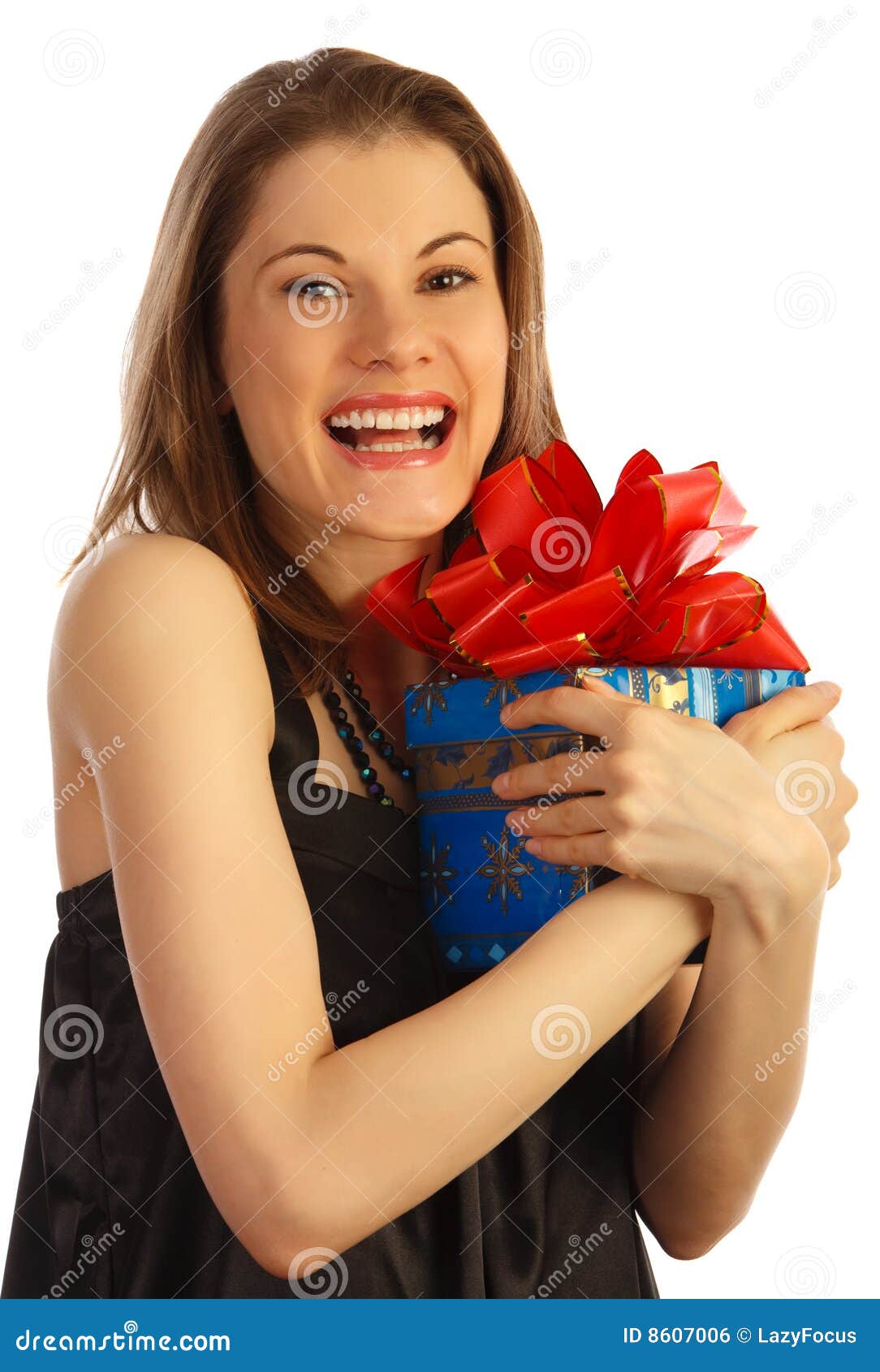 Happy Girl With A Gifl. Isolated On White Picture. Image: 8607006