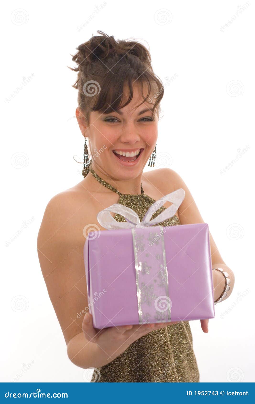 Happy girl with gift stock image. Image of giving, opening - 1952743