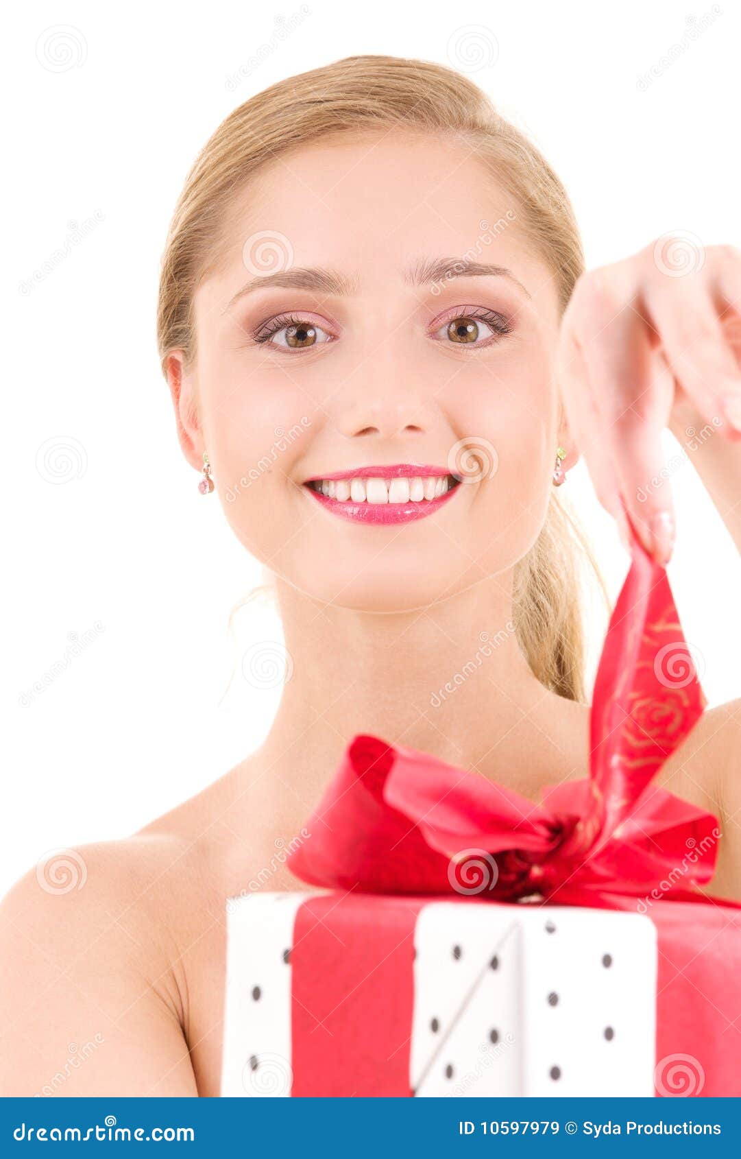 Happy girl with gift box stock image. Image of face, gift - 10597979