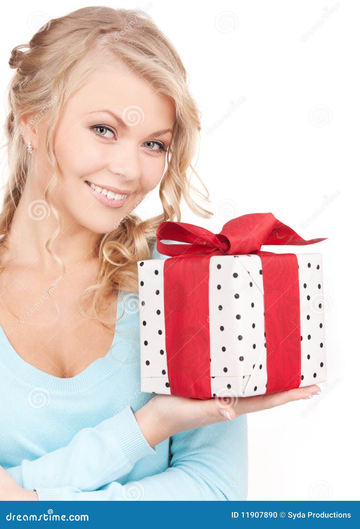 Happy girl with gift box stock photo. Image of face, joyful - 11907890